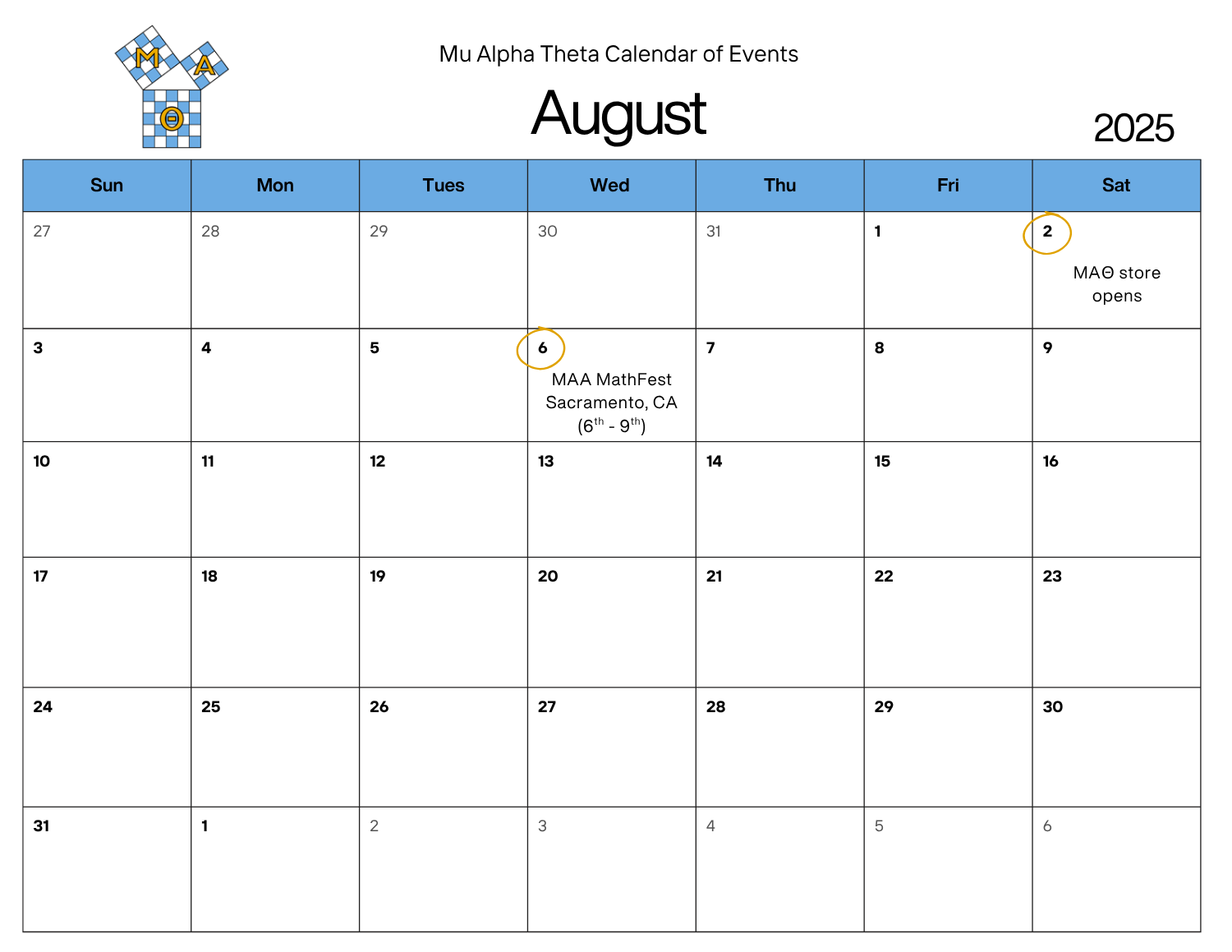 Mu Alpha Theta Calendar of Events | Mu Alpha Theta