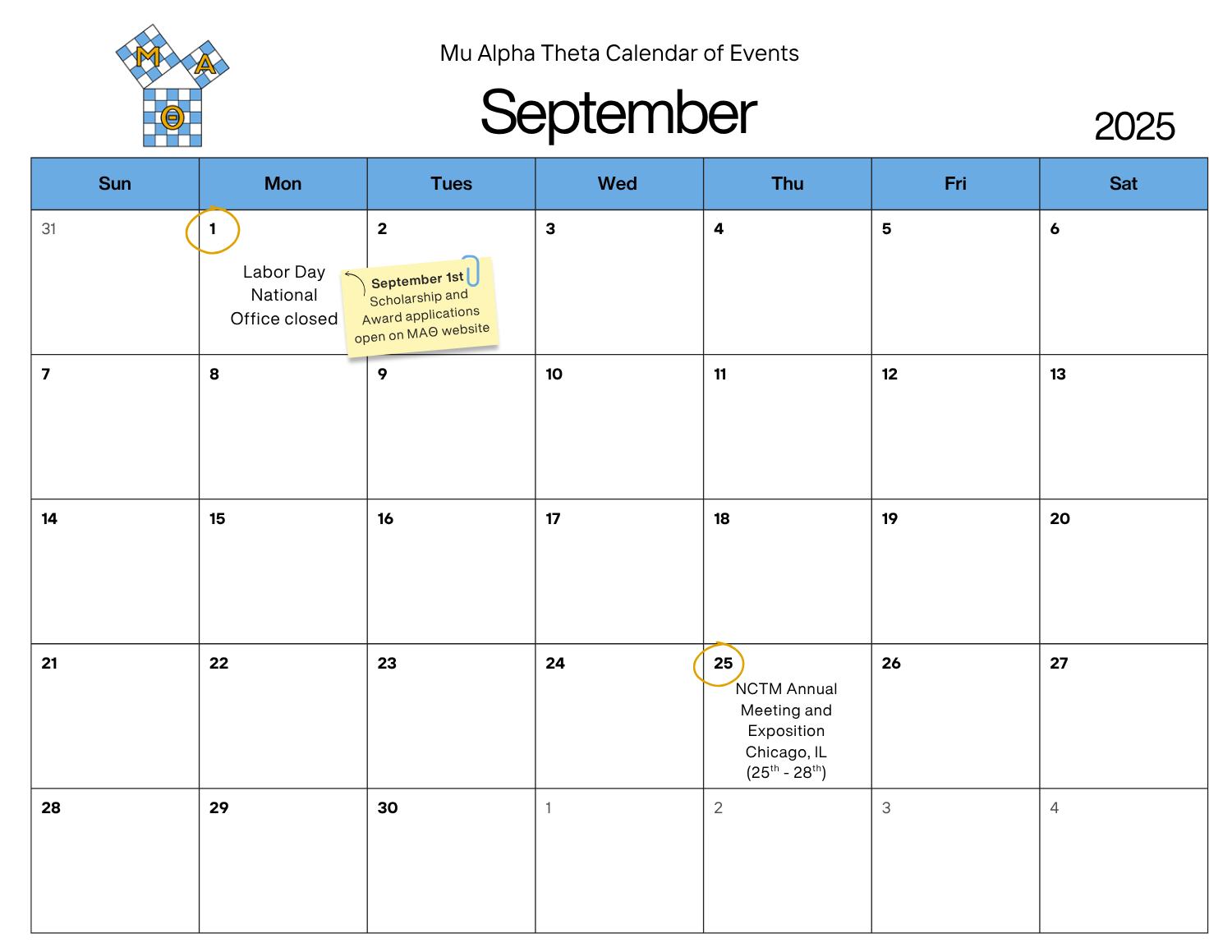 Mu Alpha Theta Calendar of Events | Mu Alpha Theta